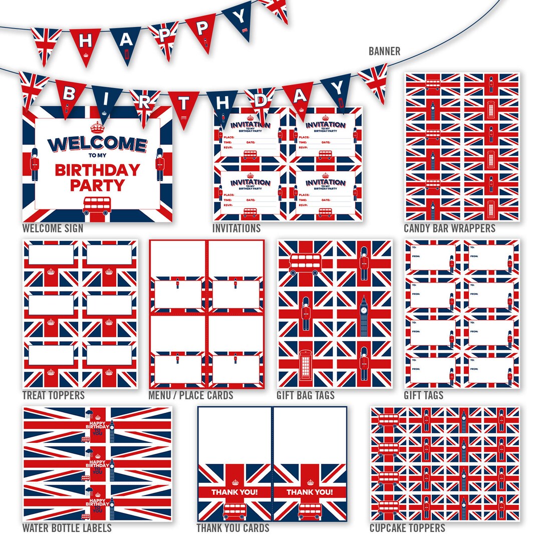 British / English Theme Birthday Party Printables Set - Etsy