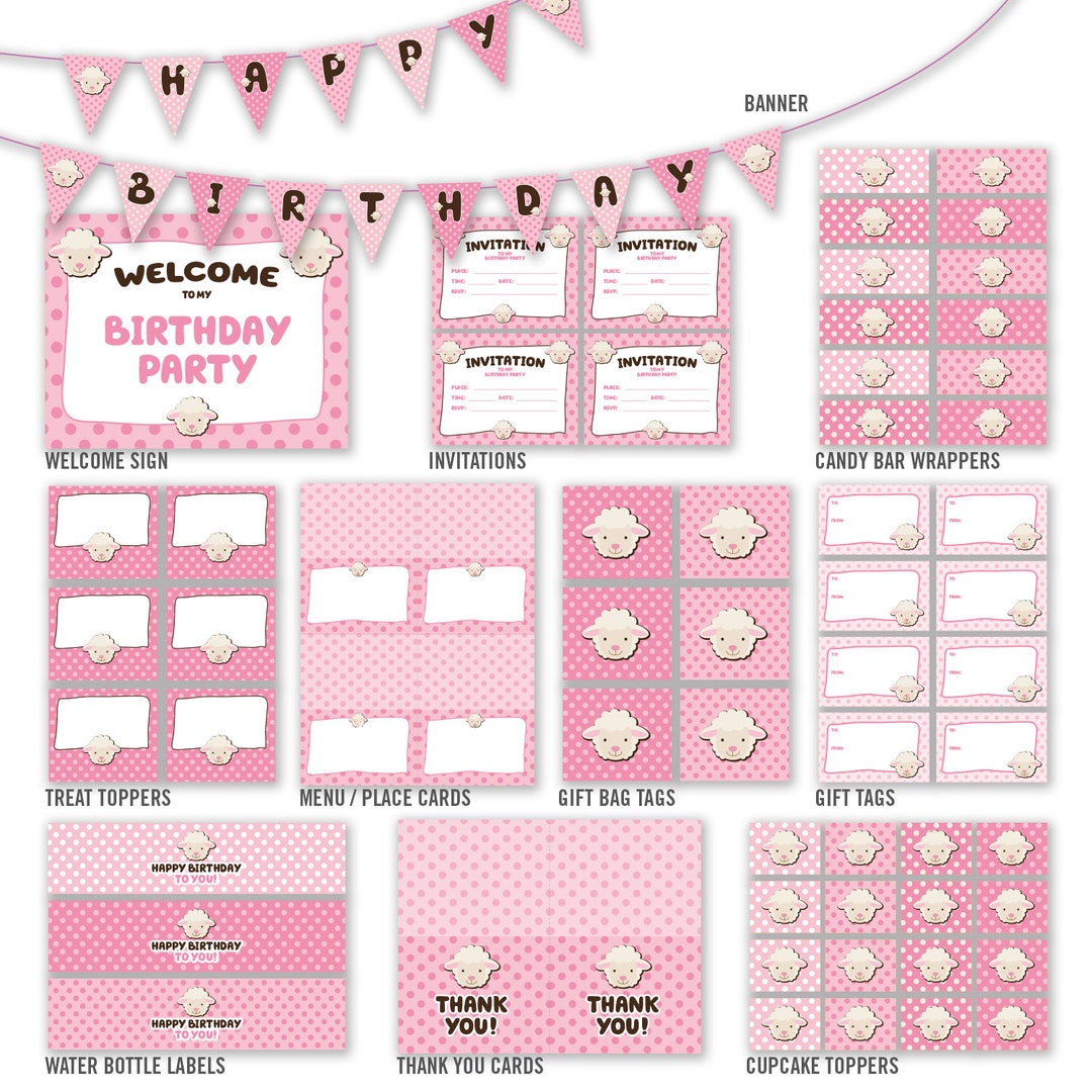 Sheep Theme Birthday Party Printables Set - Etsy