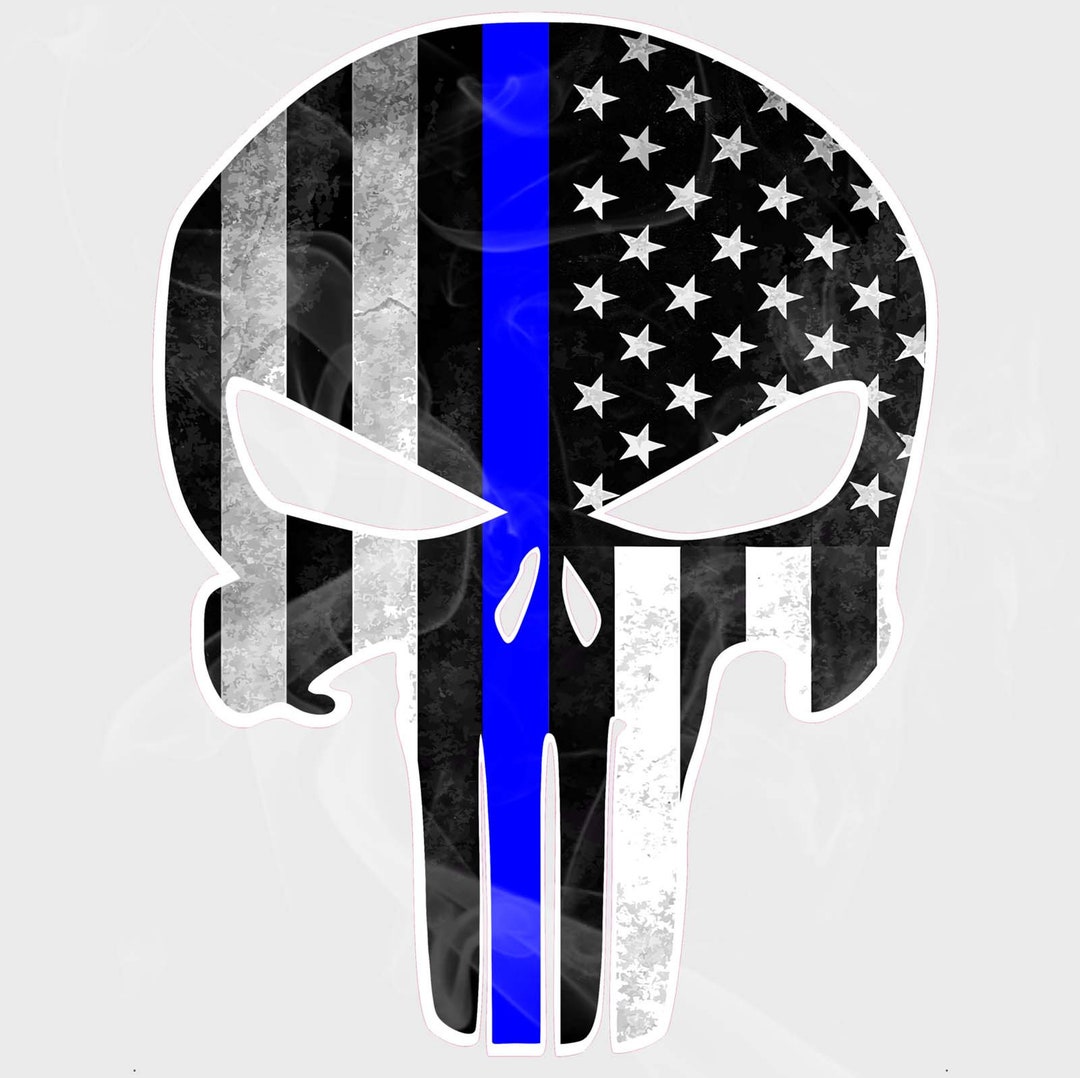Thin Blue Line Skull Vinyl Decal Sticker Static Cling Window Film Vinyl ...