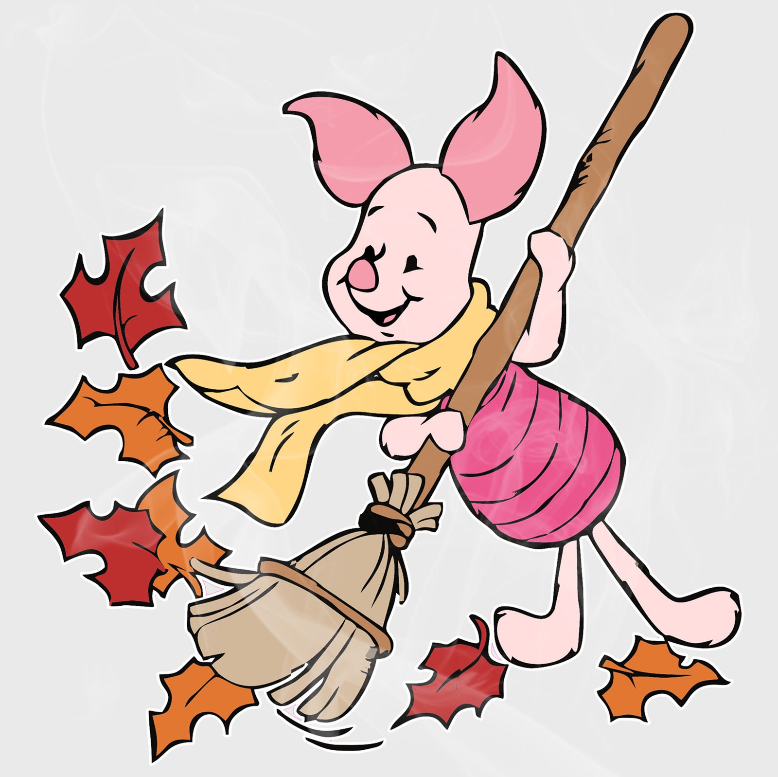 Piglet Autumn Sweeping Leaves Vinyl Sticker Static Cling or | Etsy