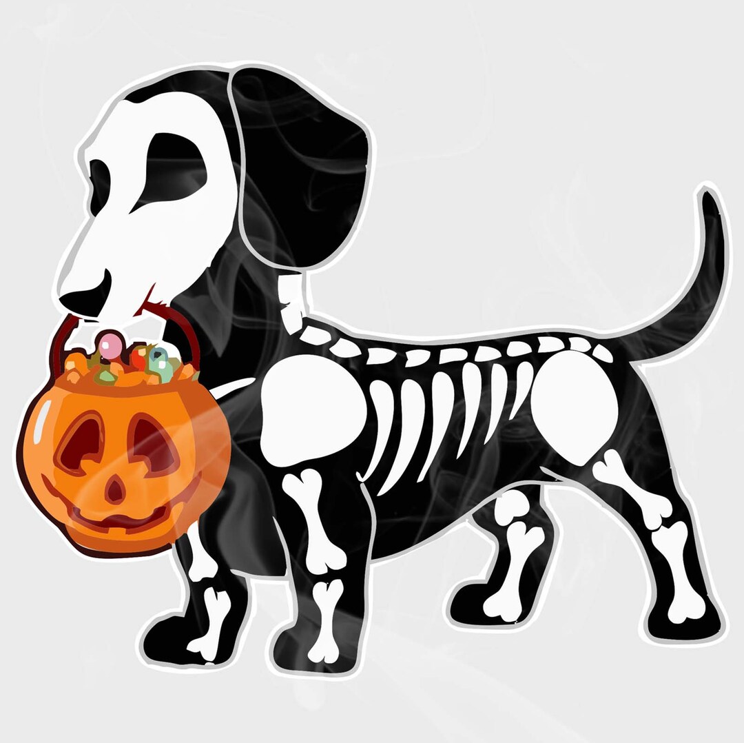 Dachshund Halloween Skeleton Decal vinyl Sticker, Static Cling, or ...