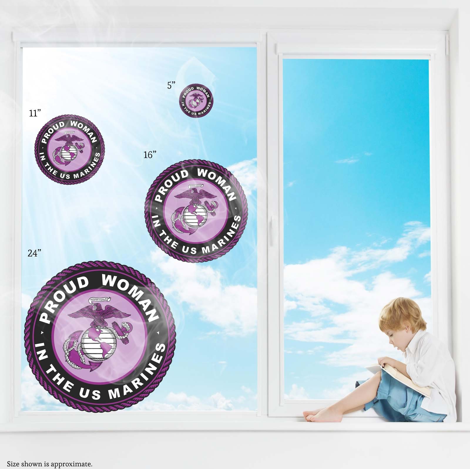 Proud Woman in the Marines Static Cling Window Film USMC Marine Corps ...