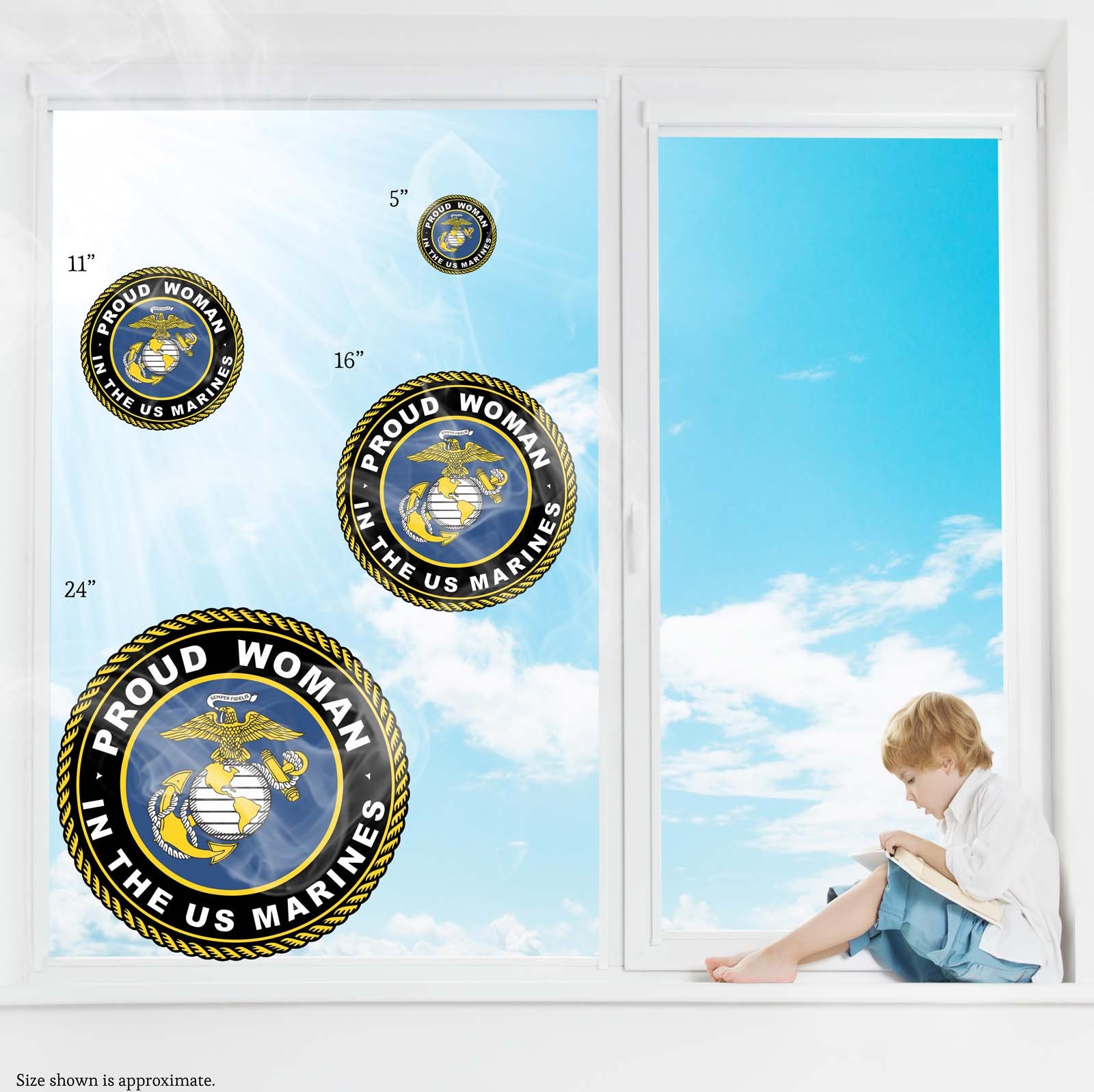 Proud Woman in the Marines Static Cling Window Film USMC Marine Corps ...