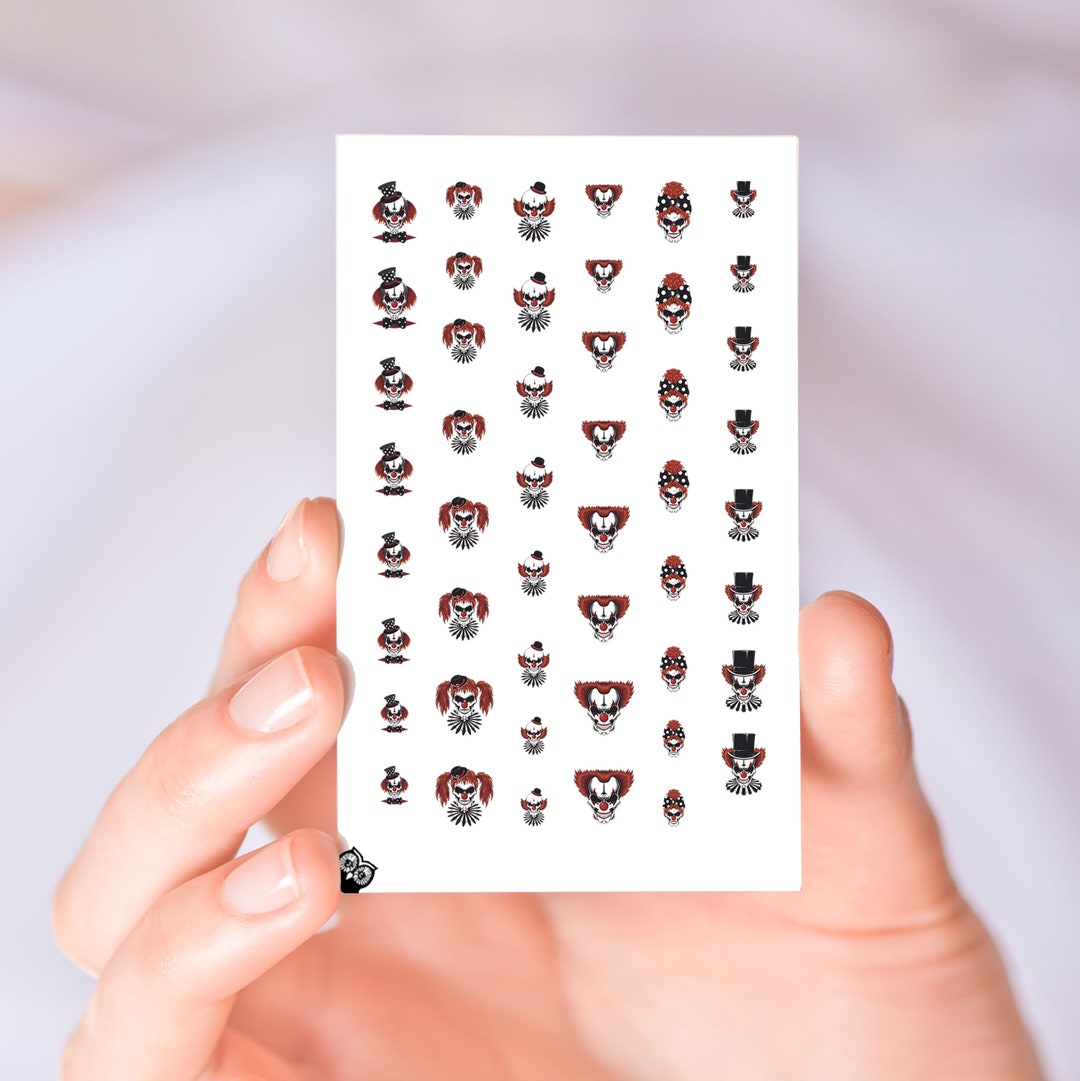 Scary Clowns Nail Decals Stickers Art Designs Creepy Clown Enthusiasts ...