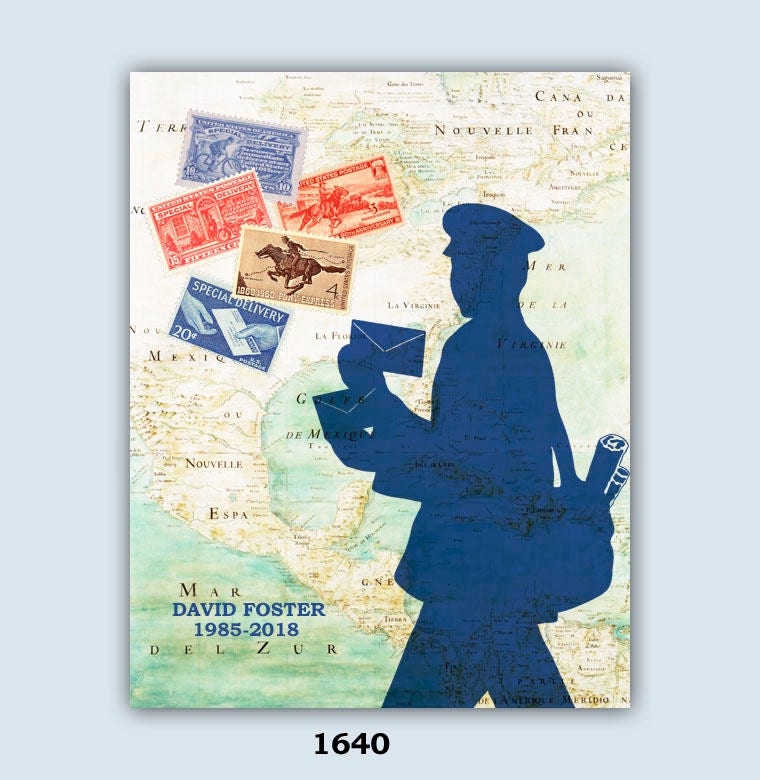 Mailman Print, Postman Map Stamps Poster, Postal Worker, PERSONALIZED ...