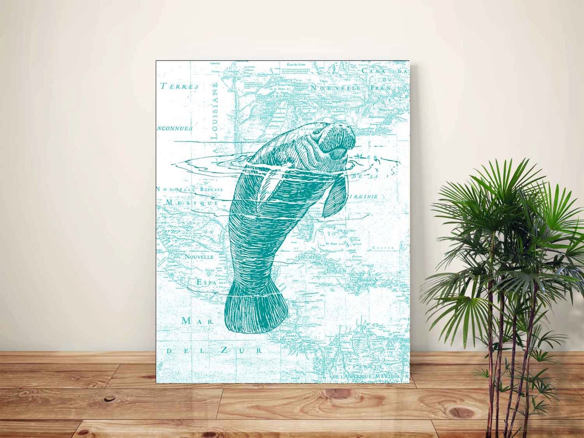 Manatee Poster Nautical Poster Manatee Art Map Art - Etsy