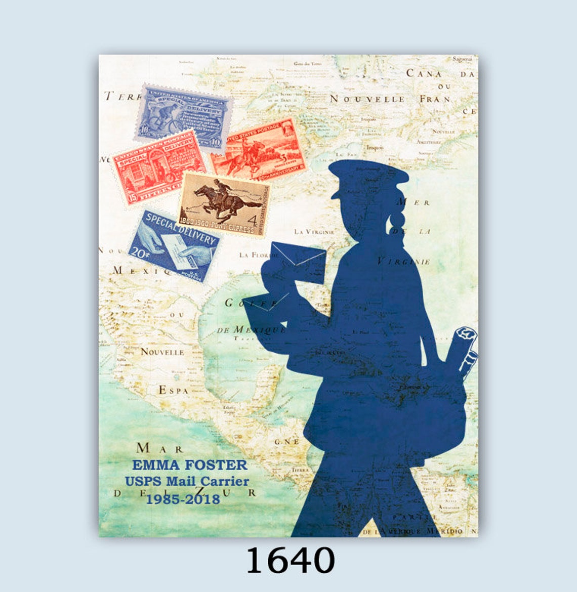 Personalized Female Mail Carrier Map Art Print, Post Office Retirement ...