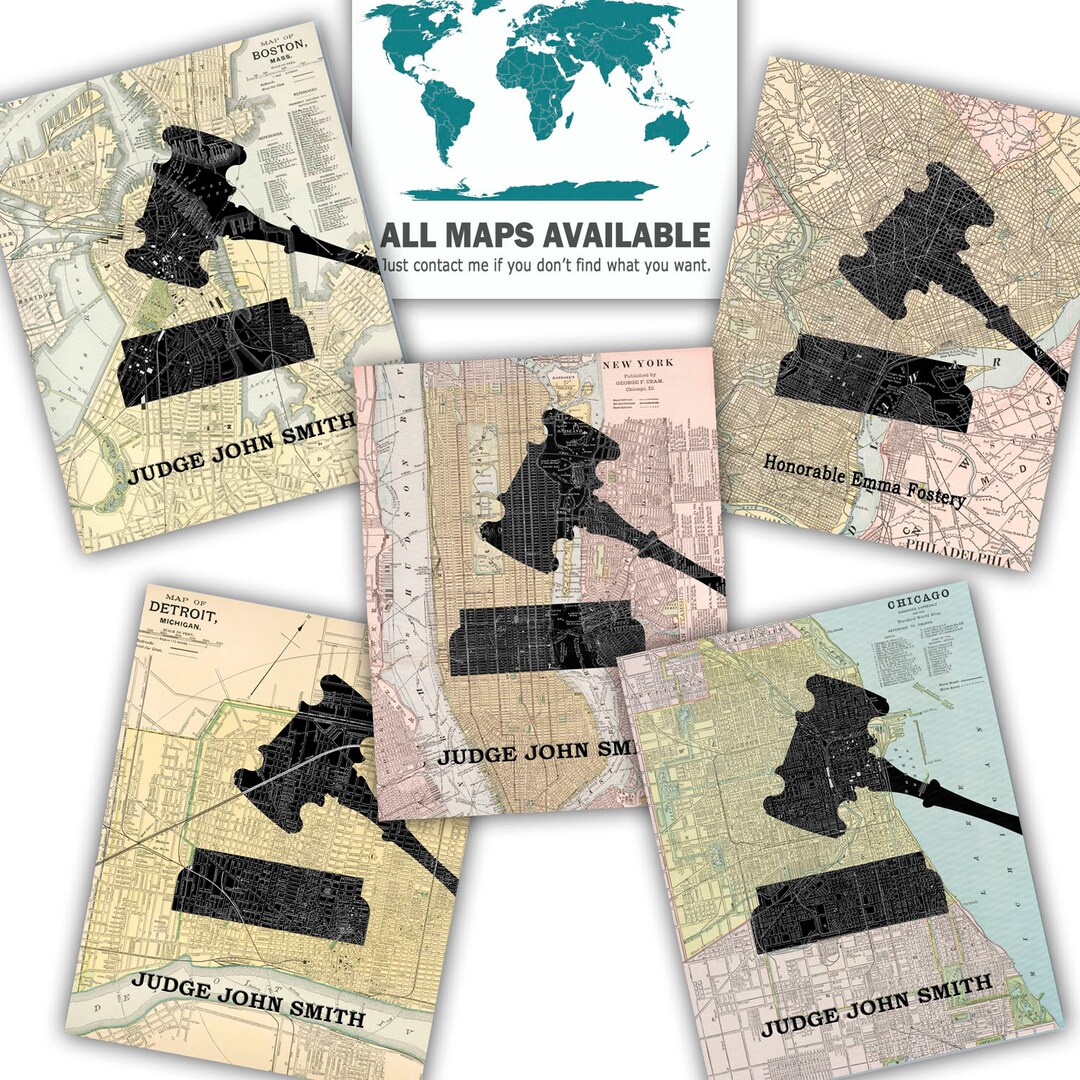 Personalized Judge Map Print, Lawyer Gift, City Map Art - Etsy