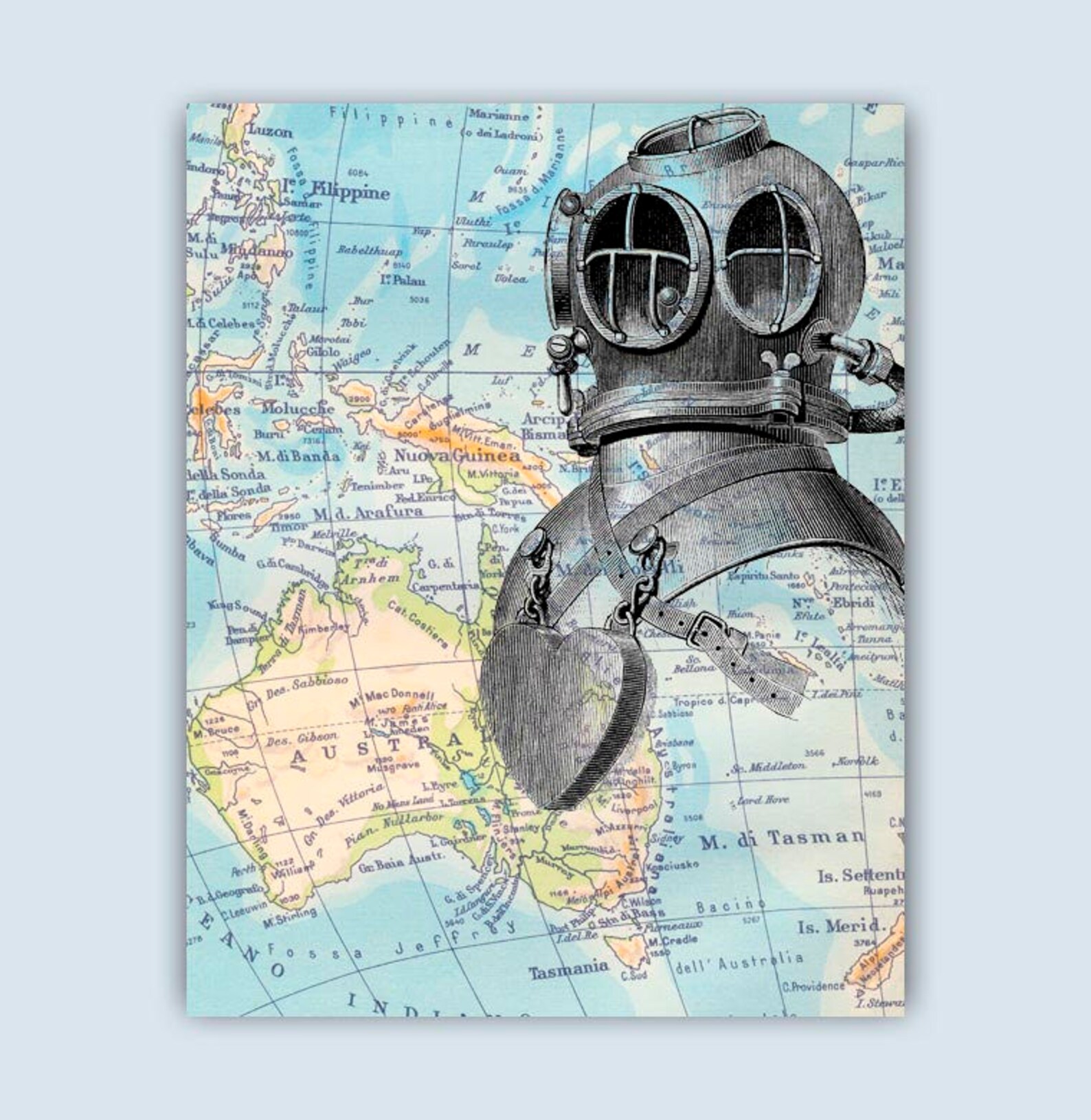 Diving Helmet Print Diver Gift Nautical Wall Decor Vintage - Etsy
