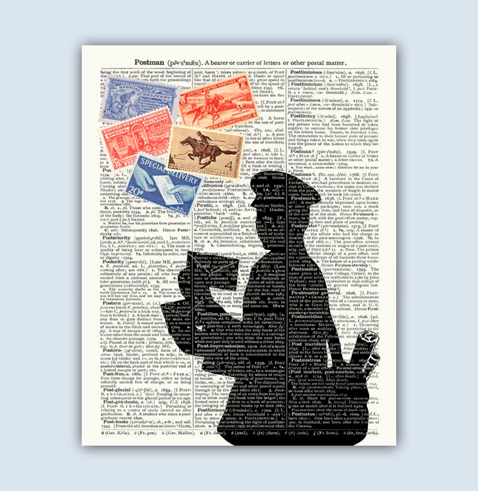 Mailman Print, Postman Map Stamps Poster, Postal Worker, PERSONALIZED ...