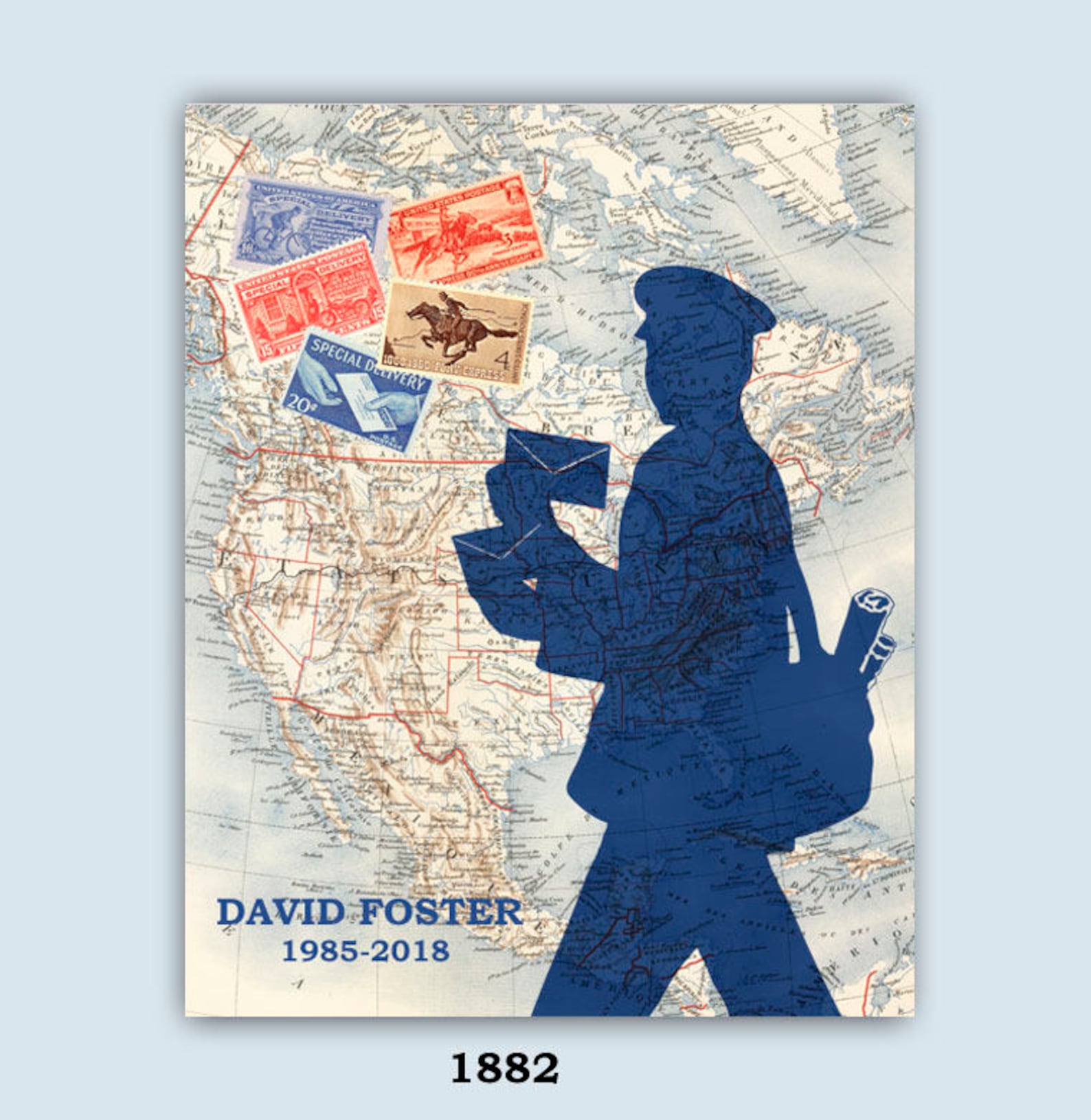 Mailman Print, Postman Map Stamps Poster, Postal Worker, PERSONALIZED ...