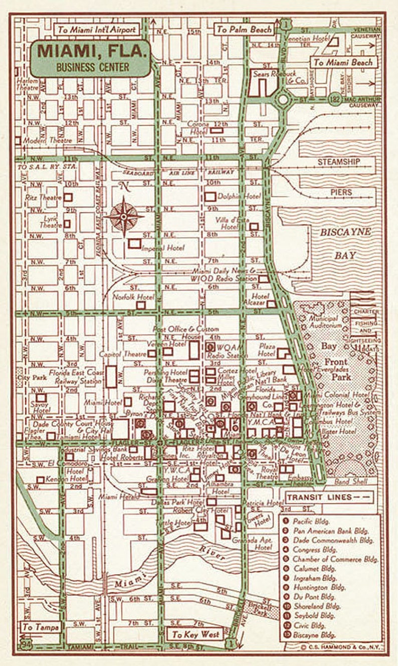 Miami Old Map Miami Print Miami Street Map Miami Vintage | Etsy