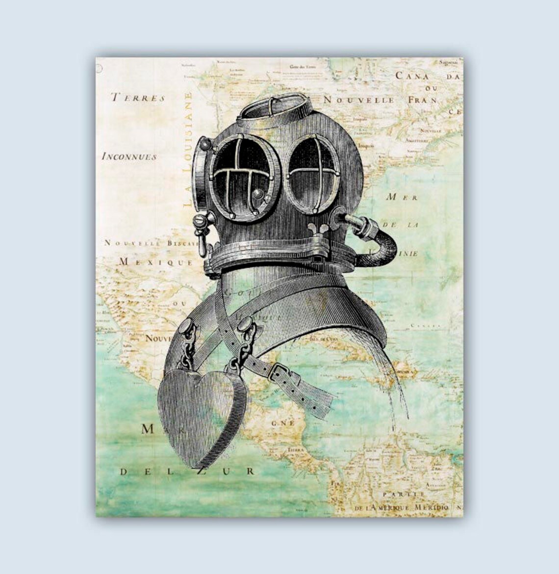Diving Helmet Print Diver Gift Nautical Wall Decor Vintage - Etsy