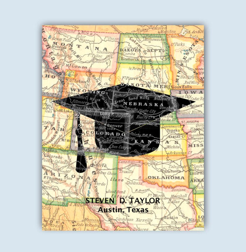 Graduation Art Personalized Graduation Gift Map Graduation - Etsy