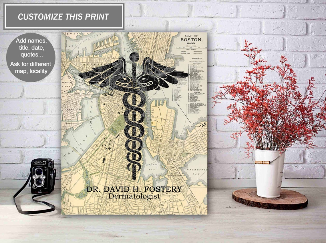 Personalized Dermatologist Print, Vintage Map Art, Graduation Gift - Etsy