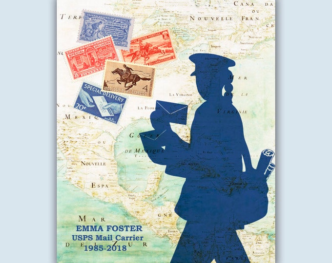 Mailman Print, Female Mail Carrier, Personalized Postal Female Worker ...