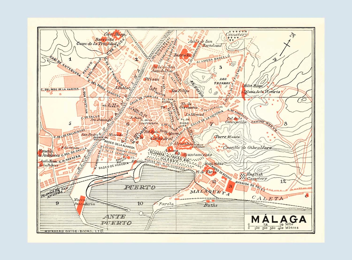 Malaga Spain Vintage City Map Malaga Gifts Malaga Wall Art - Etsy UK