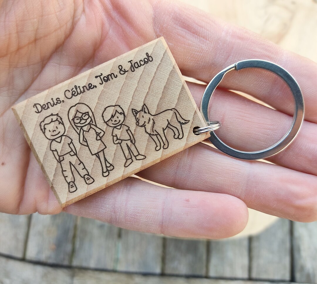 Personalized Family Key Ring in Solid Wood, Engrave Your Family on a ...