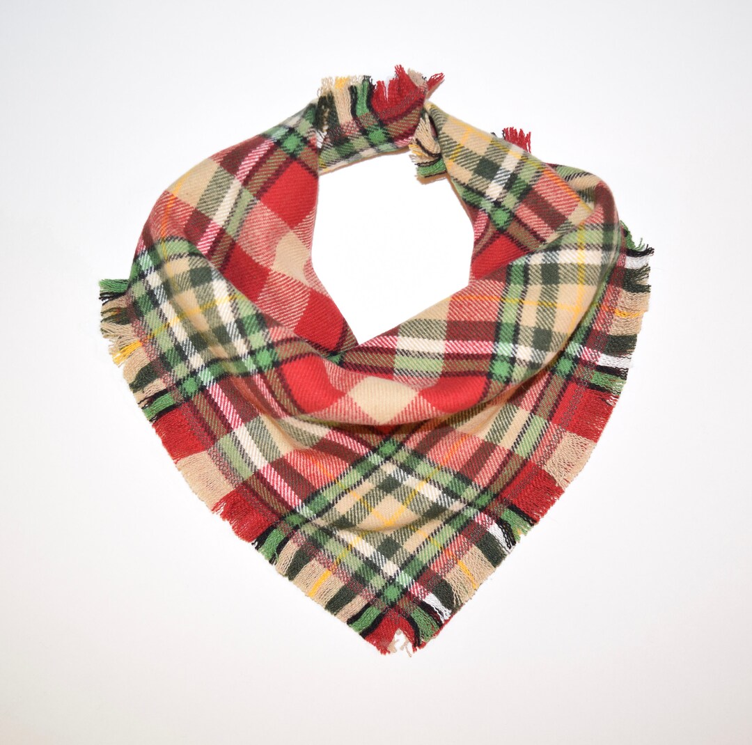 Christmas Plaid Flannel Fringe Bandana, Frayed Bandana, Snap Closure ...