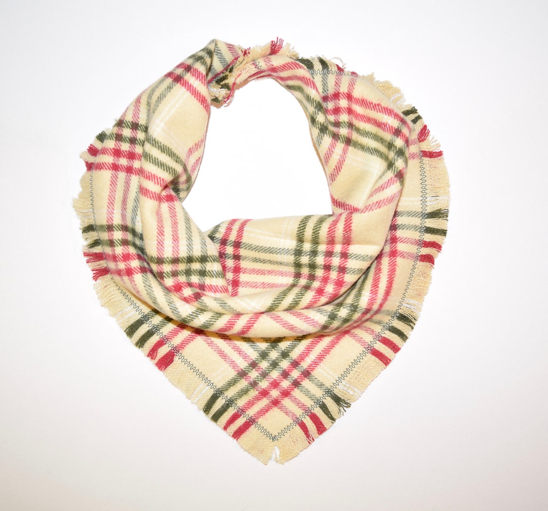 Cream, Red & Green Christmas Plaid Flannel Fringe Bandana, Frayed ...