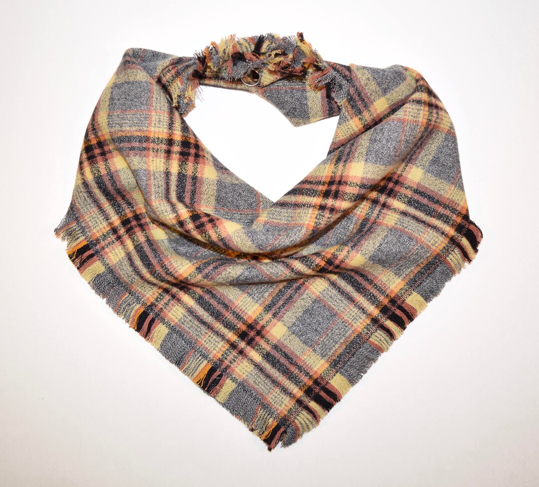Maize Plaid Flannel Fringe Bandana, Frayed Bandana, Snap Closure ...
