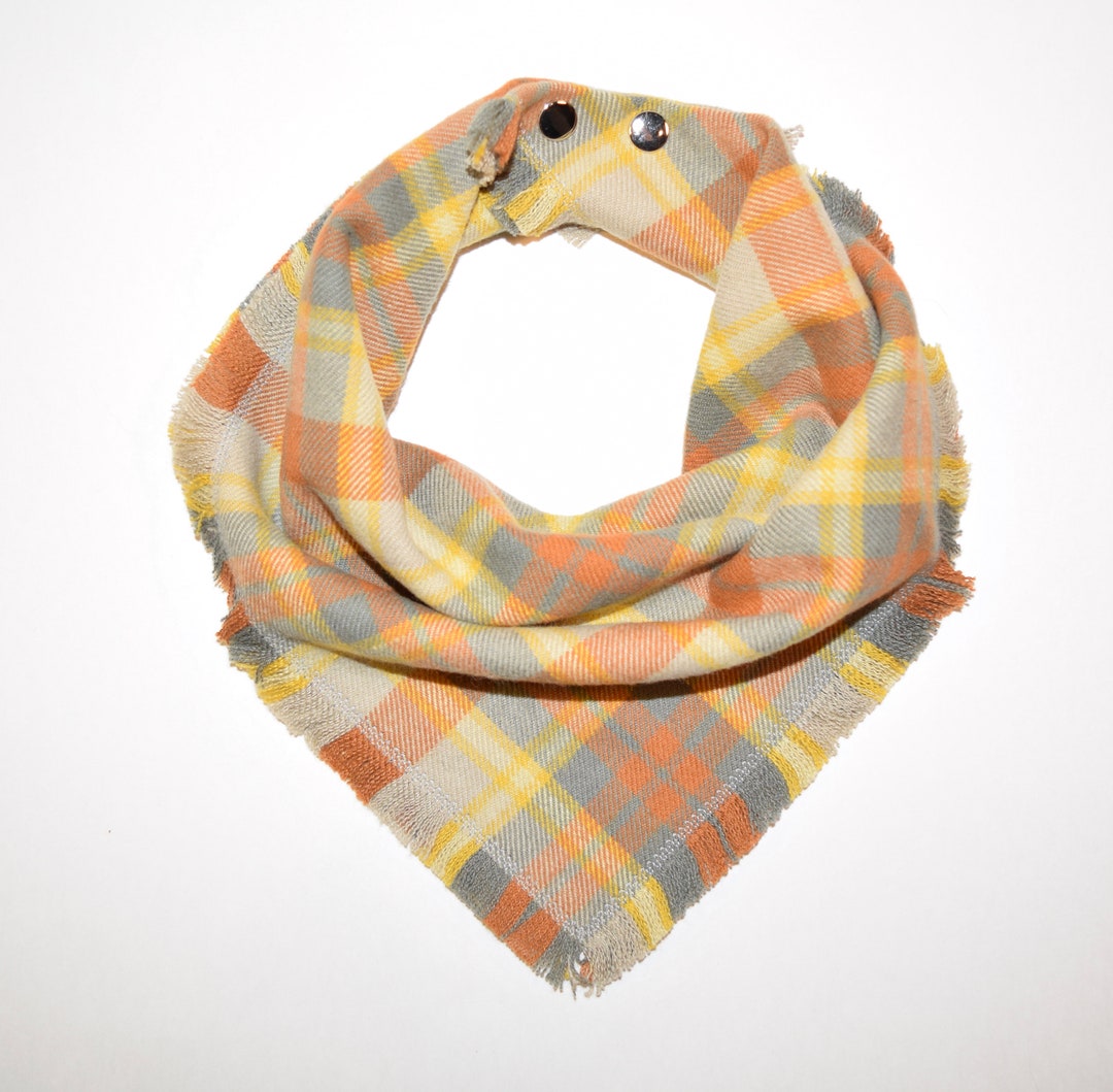 Golden Plaid Flannel Fringe Bandana, Frayed Bandana, Snap Closure ...