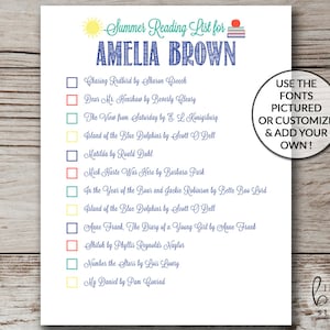 Printable Summer Reading List, Instant Download, Family Activity Sheet ...