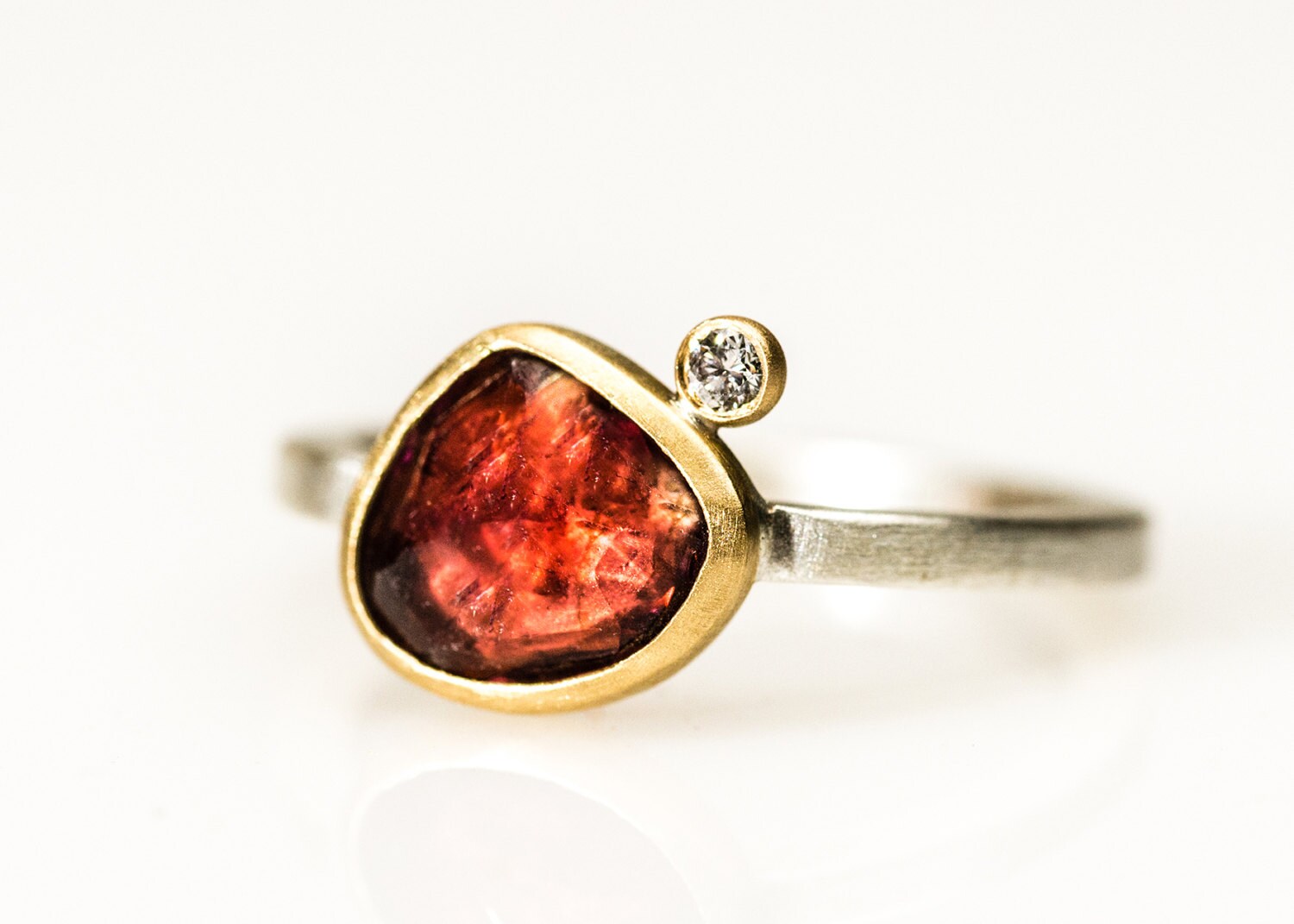 Red Tourmaline Diamond Ring - Etsy