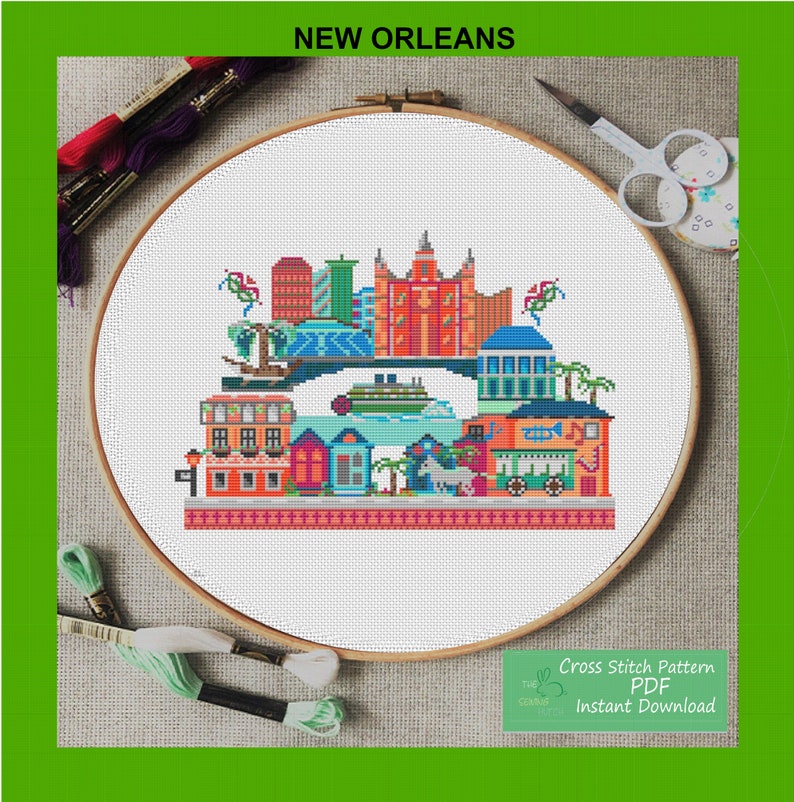 New Orleans Modern Art Cross Stitch Pattern Embroidery Download - Etsy
