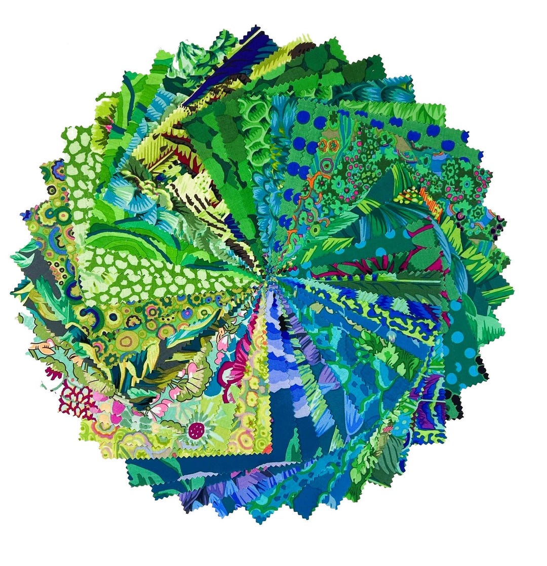 Green Tidal Kaffe Fassett Charm Pack Fabric, 100% Cotton, 5" X 5" 42 ...