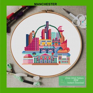 Manchester Modern Cross Stitch Art Pattern Embroidery Download - Etsy