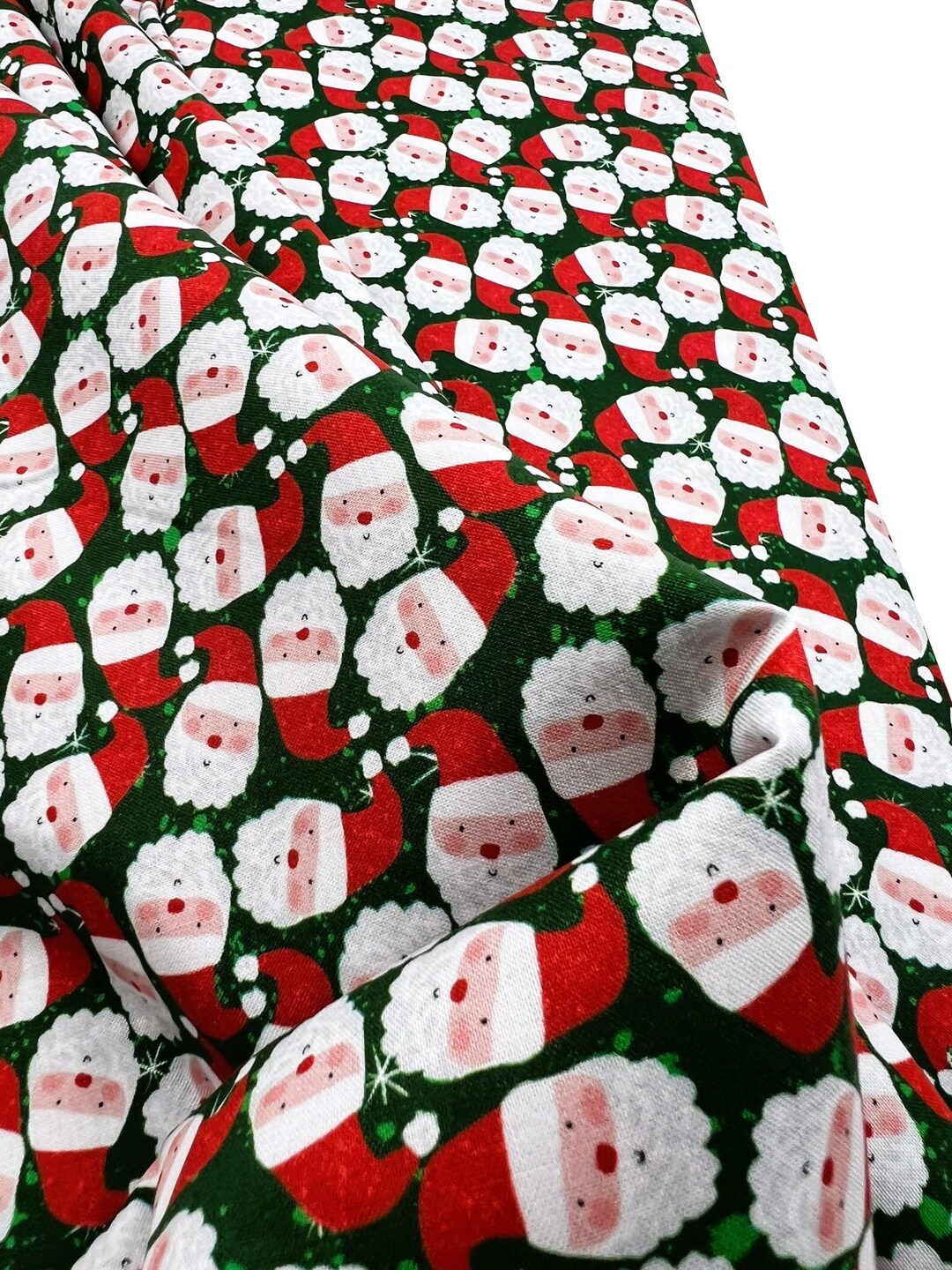 Green Red White Santa Christmas Holiday Fabric, Cotton Quilting Fabric ...