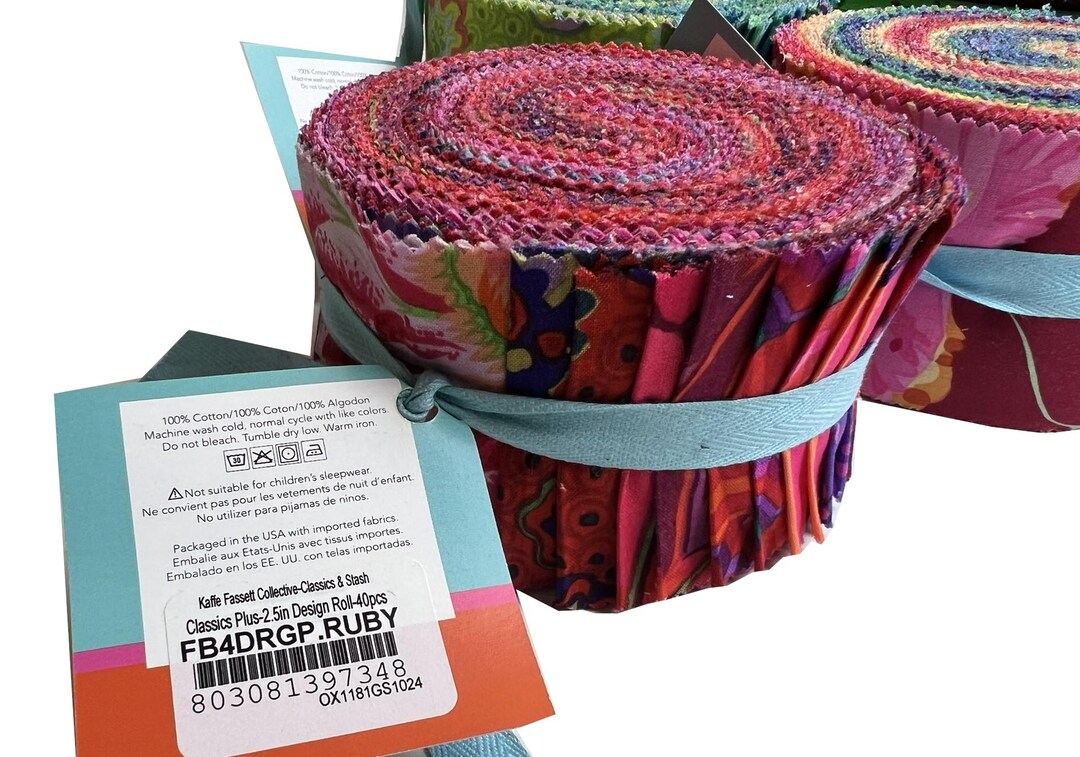 Red Ruby Kaffe Fassett Jelly Roll Fabric, 100% Cotton, 2.5" X 44" 40 ...