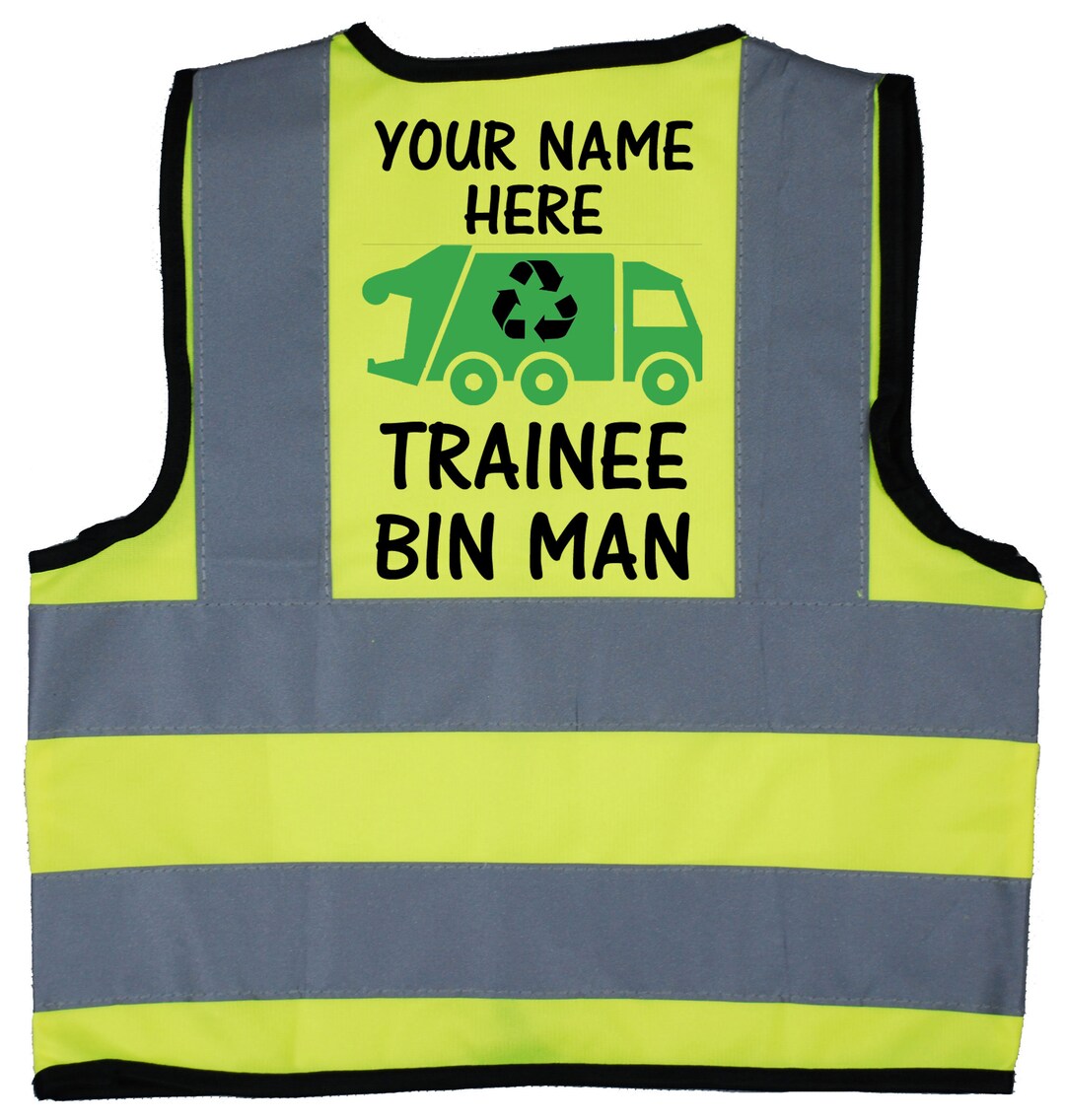 Personalised Trainee Bin Man Baby, Children's, Kids Hi Vis Safety ...