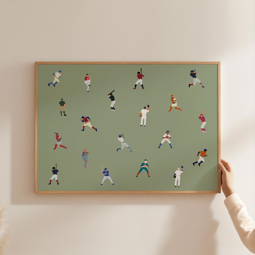 Tiny Baseball Players Print | Minimalist People Art Gift for Baseball ...