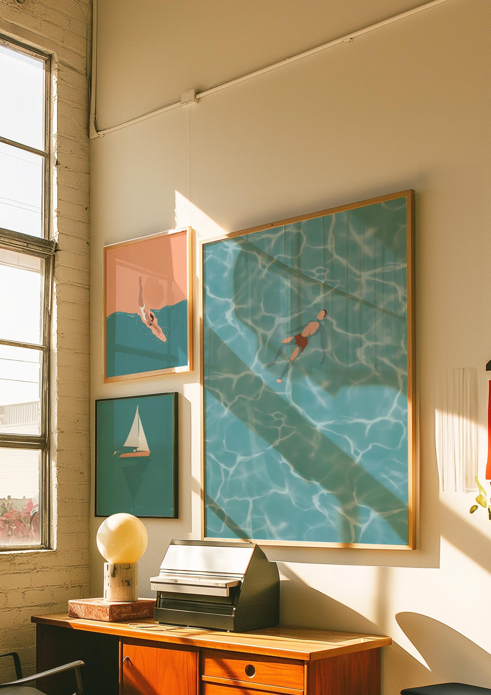Set of 3 Minimalist Diver Prints | Triptych Beach Wall Art | Sailboat ...