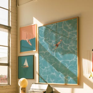 Set of 3 Minimalist Diver Prints | Triptych Beach Wall Art | Sailboat ...