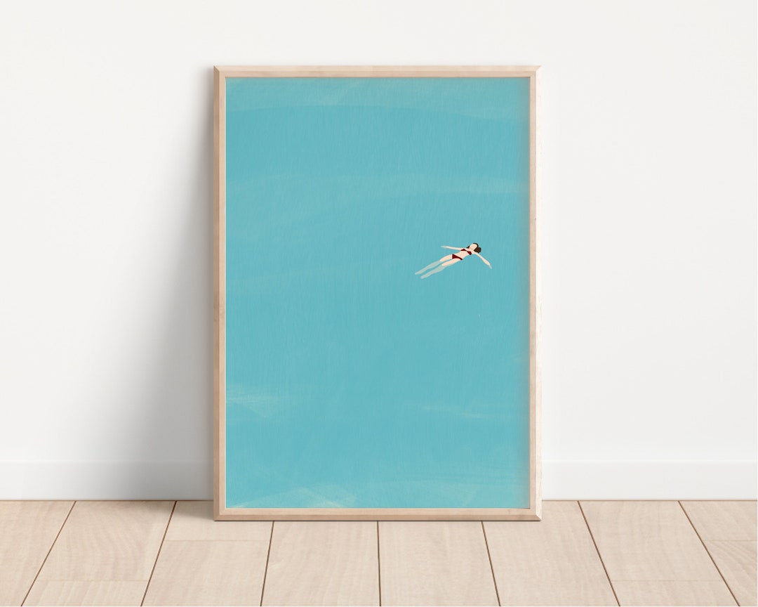 Girl Floating in Pool Print Swimming Wall Art Minimalist Pool Print ...