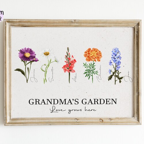 Custom Flower Family Tree Wall Art Grandma's Garden - Etsy