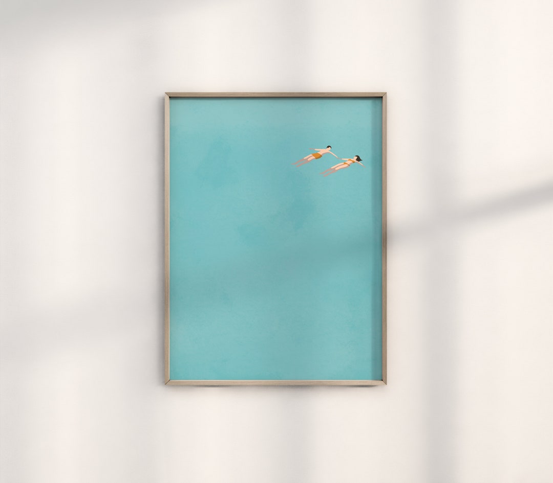 Man and Woman Floating in Pool Couple Swimming Wall Art Summer Swim ...
