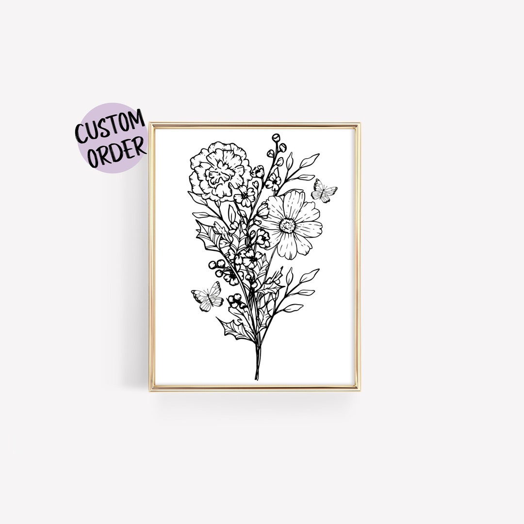 CUSTOM Birth Flower Bouquet | Family Flower Bouquet Wall Art ...