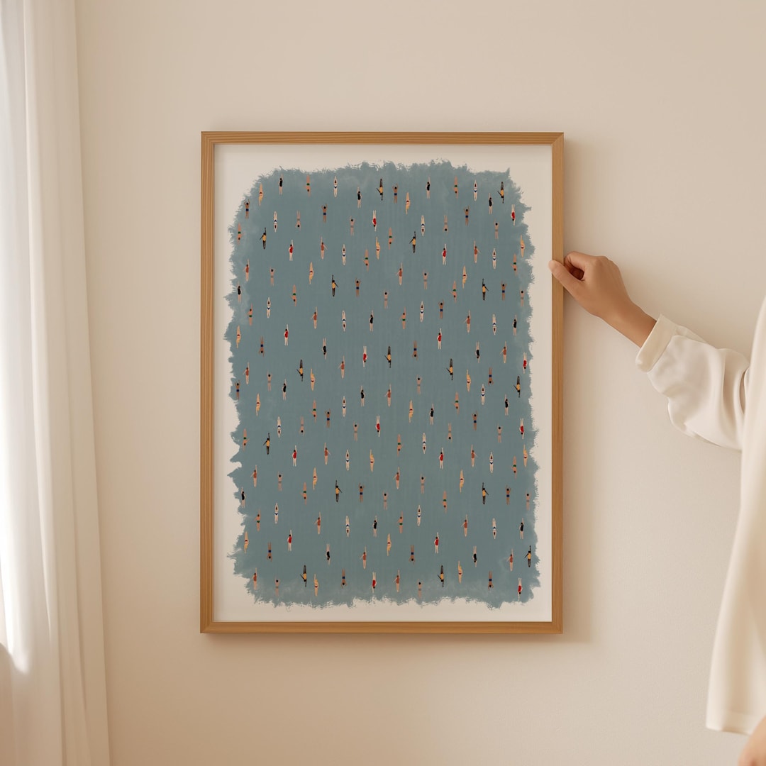 Tiny People Swimming in Watercolor Print | Swimming Pool Art ...