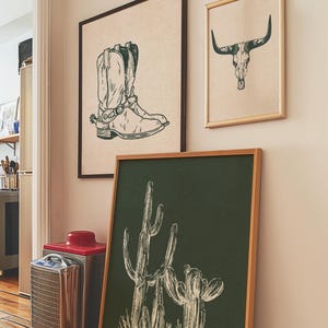 Set of 3 Cowboy Western Wall Prints | Green and White Southwest Decor ...