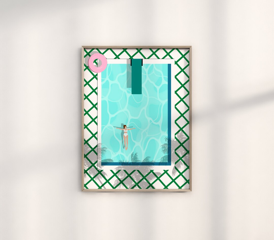 Girl in Pool Art Summer Print Swimming Art Digital Download Pool Print ...