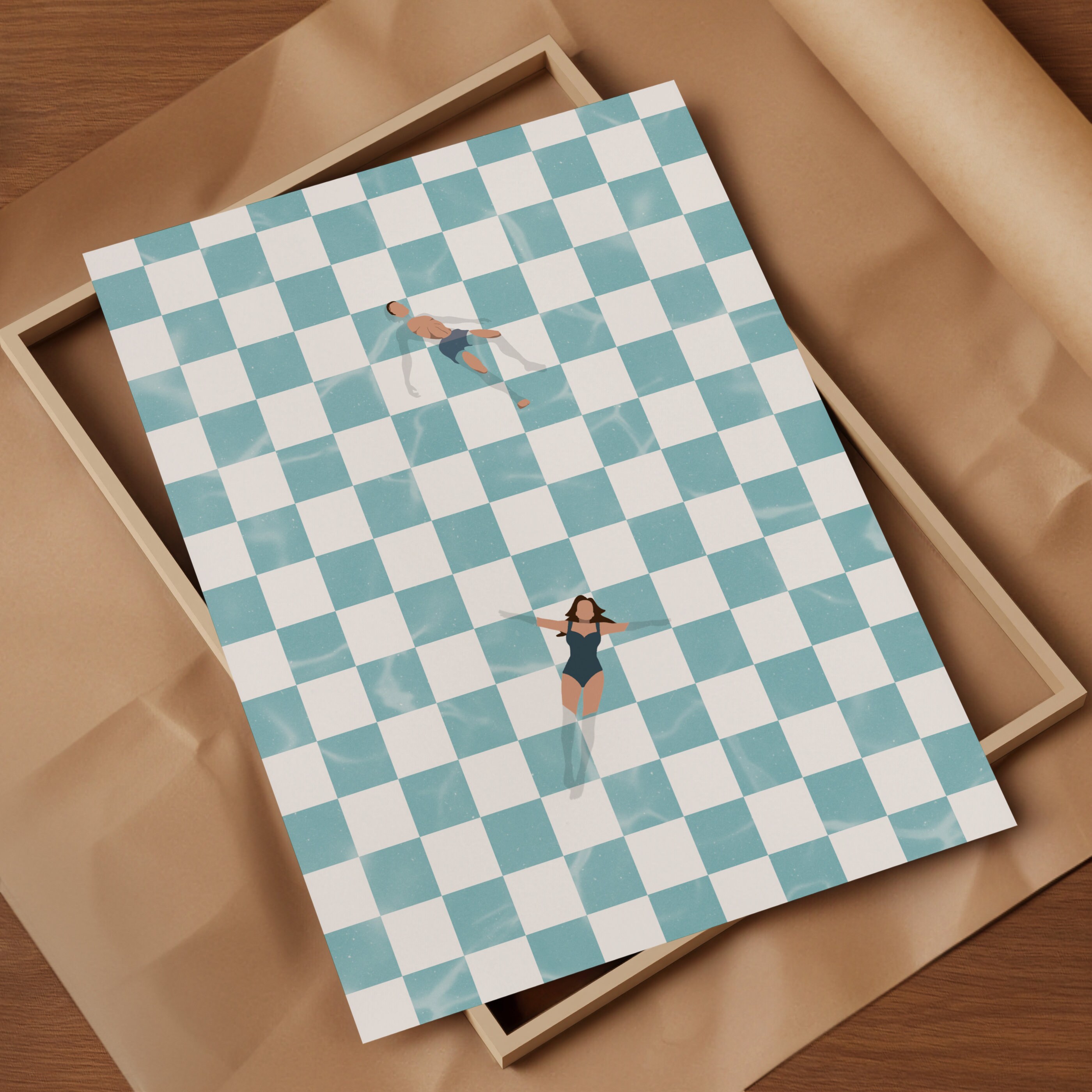 People at Pool Print | Retro Checker Board Pool | Summer Poster | Tiny ...