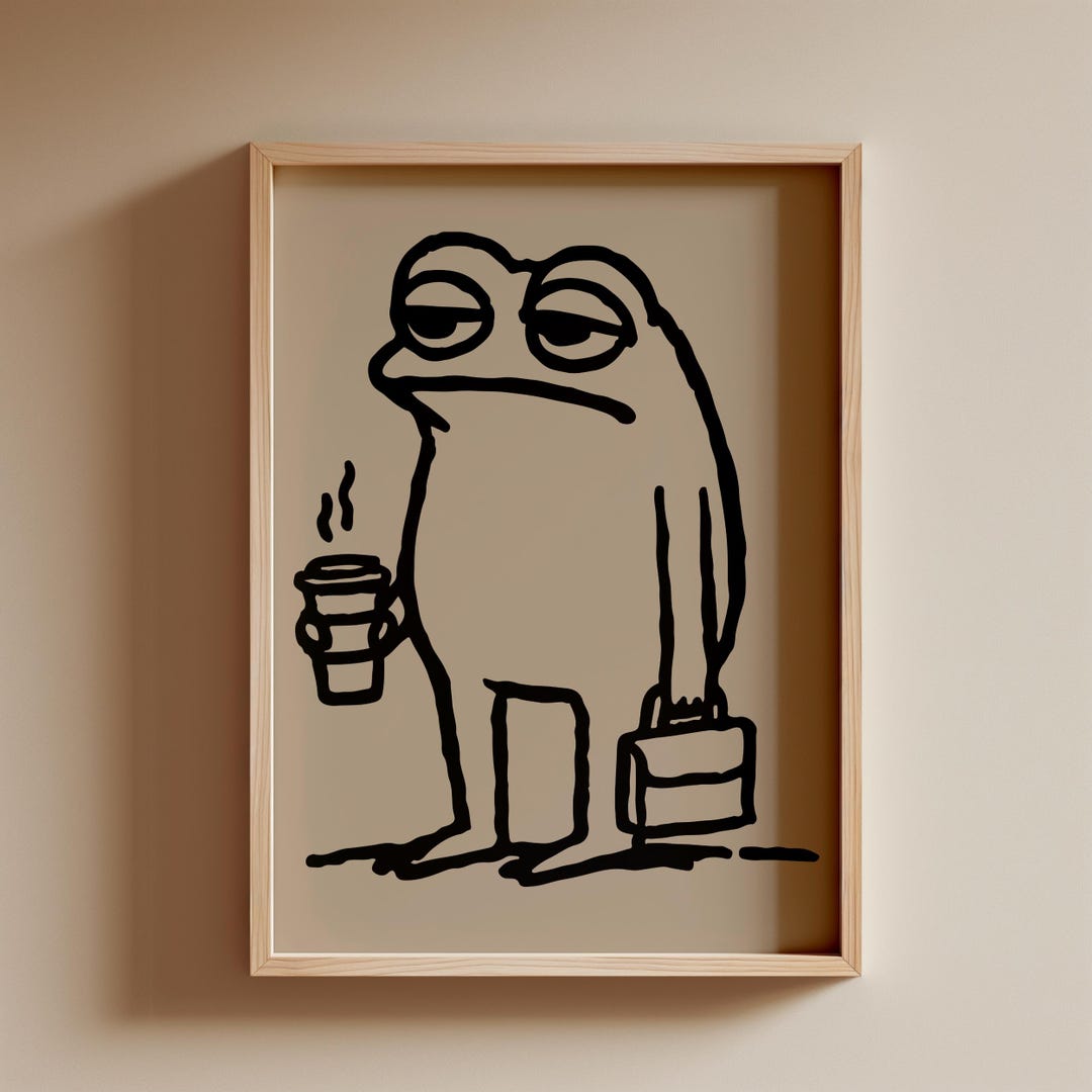 Funny Tired Working Frog Office Print Cute Toad Poster Southwest Desert ...