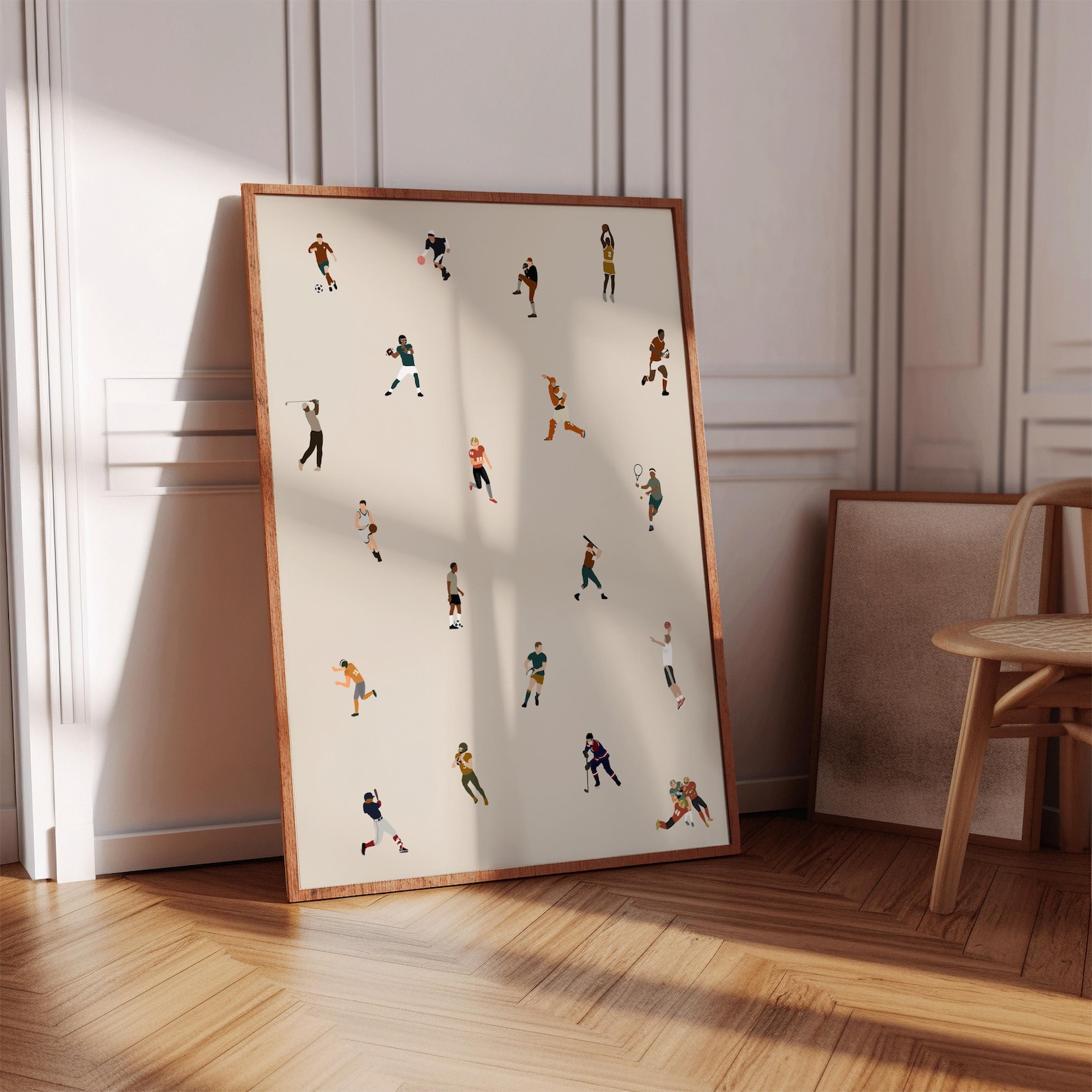 Tiny Male Sports Players Print | Retro Minimalist People Art Gift for ...