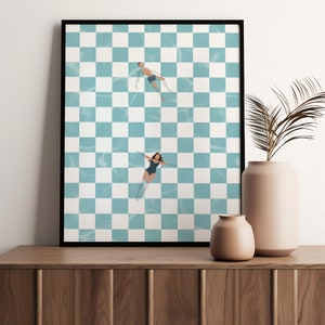 People at Pool Print | Retro Checkerboard Pool | Summer Poster | Tiny ...
