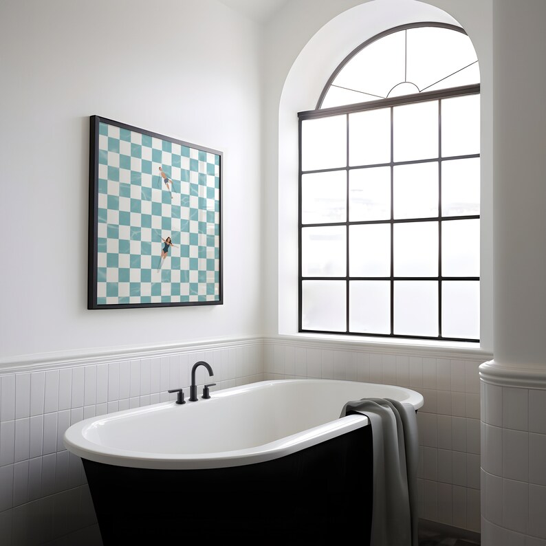 People at Pool Print | Retro Checker Board Pool | Summer Poster | Tiny ...