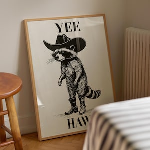 Yeehaw Cowboy Racoon Print | Funny Cute Racoon Poster | Southwest ...
